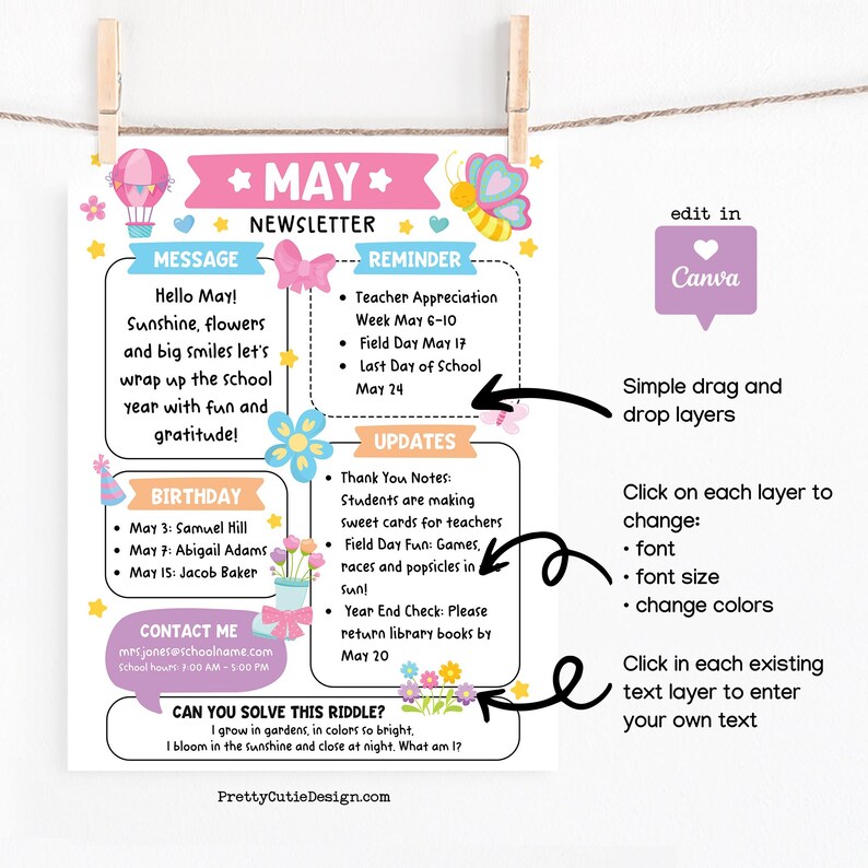 May Classroom Newsletter Template: Editable Spring Teacher Updates ...