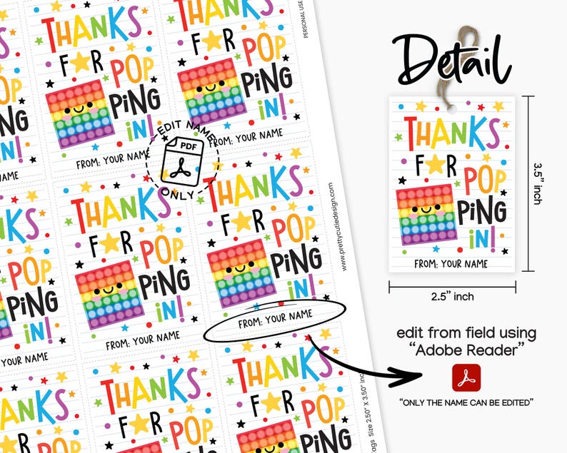 Pop It Gift Tags Printable: Rainbow Back to School Favor Tags (PDF ...
