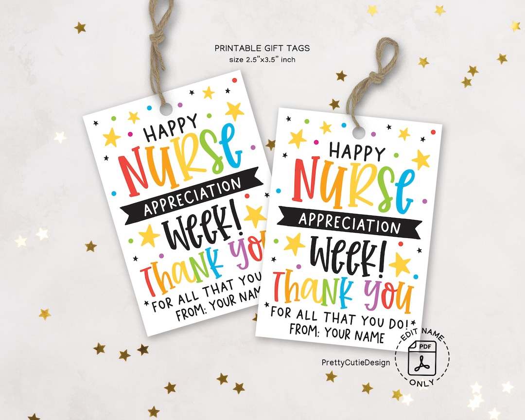 Nurse Appreciation Gift Tags: Printable Thank You Tags (digital ...