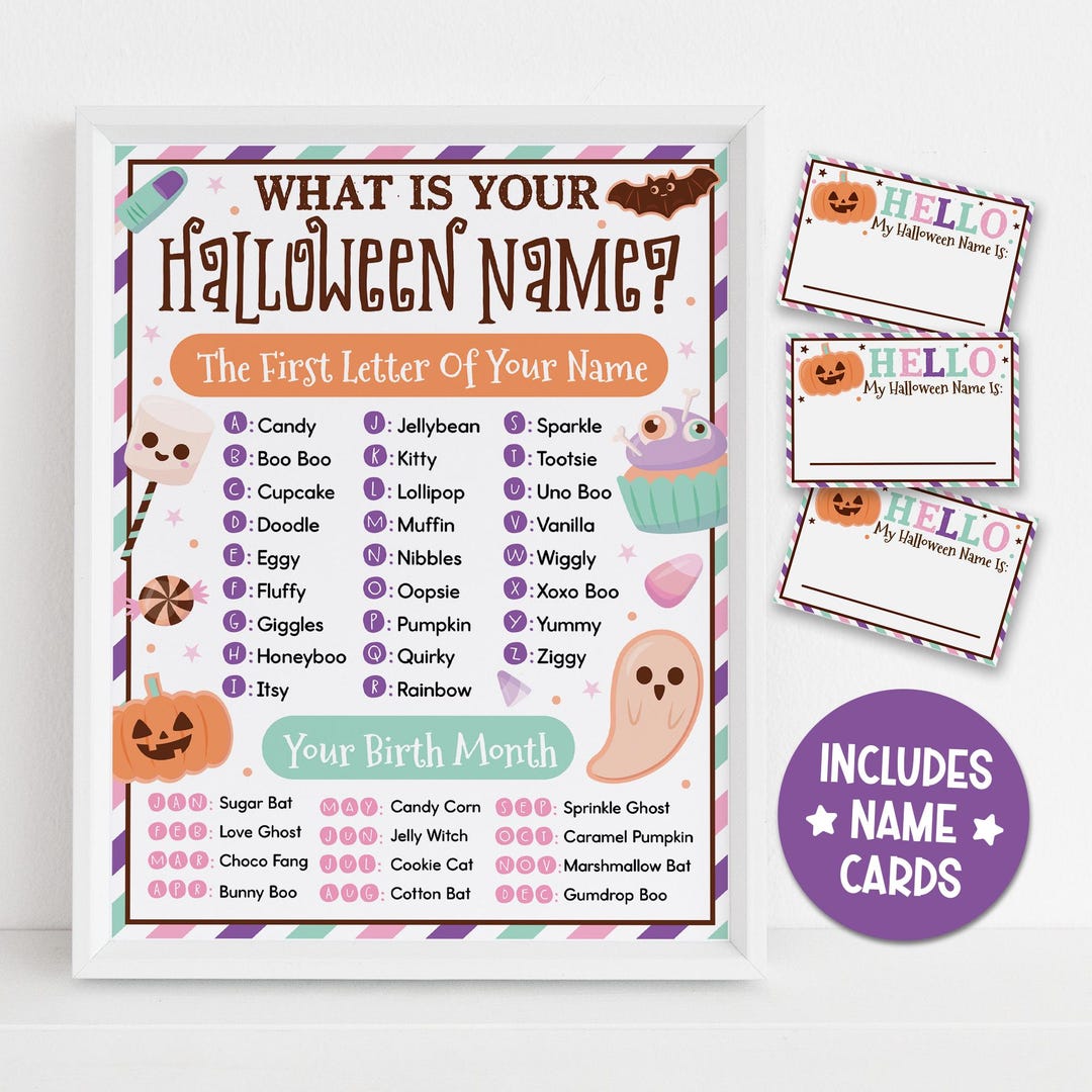 Halloween Candy Name Game Printable Poster: Kids Party Activity With ...