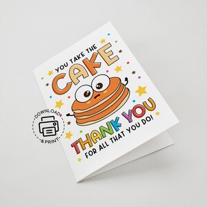 You Take the Cake Teacher Appreciation Card Printable, Pancake Theme ...