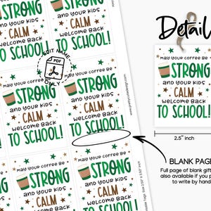 Printable Teachers Coffee Gift Tags, First Day of School Goodie Bag Tag ...