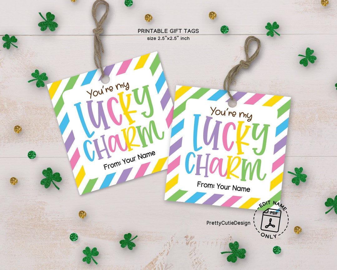 St Patricks Day Printable Cookie Tag, Lucky Charm Cereal Cookie Tag ...