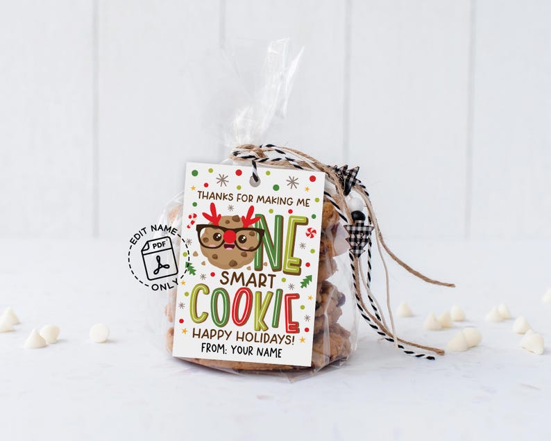 Christmas Gift Tags Printable, One Smart Cookie Holiday, Student ...