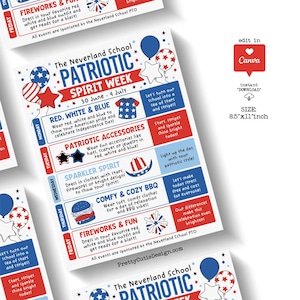 Patriotic Spirit Week Flyer: 4th of July School Newsletter (canva ...