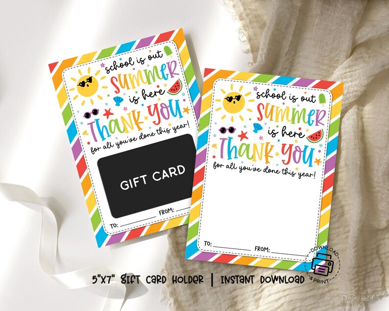 Last Day of School Gift Card Holder, Summer Thank You (printable) - Etsy
