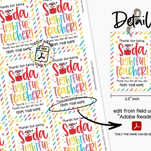 Teacher Appreciation Week Gift Tags, Soda-lighted Teacher Gift Tags ...