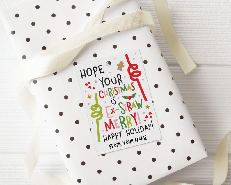 Christmas Gift Tags, Ex-straw Merry Printable, Spiral Drink Labels ...