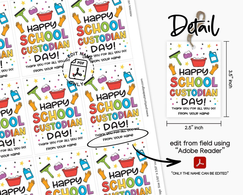 School Custodian Appreciation Gift Tags (printable) - Etsy
