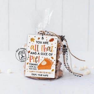 Thanksgiving Gift Tags, Grateful for You Pumpkin Pie Treat Bag Tags ...