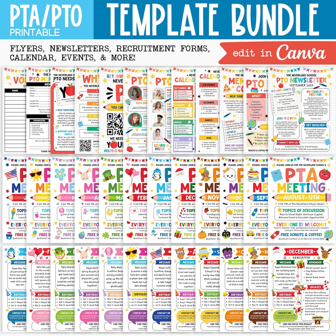 Editable PTO PTA Flyer Bundle: School Event Templates (canva Template ...