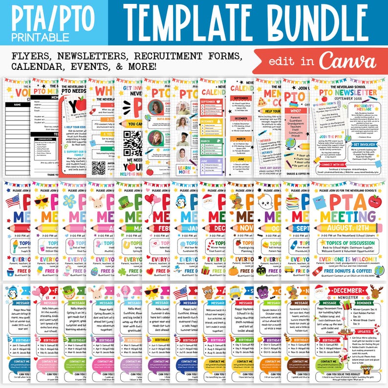 Editable PTO PTA Flyer Bundle: School Event Templates (canva Template ...