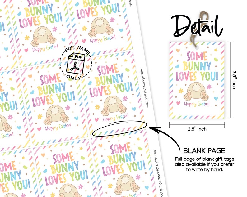 Easter Gift Tag Printable, Somebunny Loves You Tag, Happy Easter Bunny ...