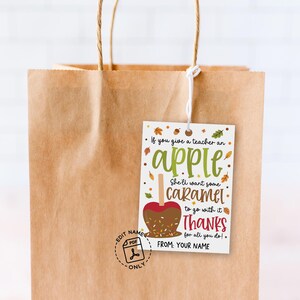 Teacher Thanksgiving Gift Tags, Fall Caramel Apple Tag, Teacher ...