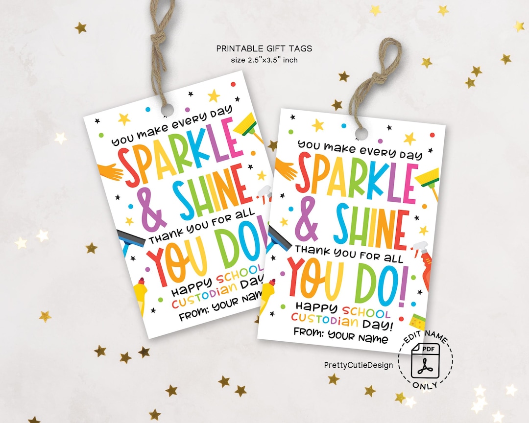 School Custodian Appreciation Gift Tag, Printable Thank You School ...