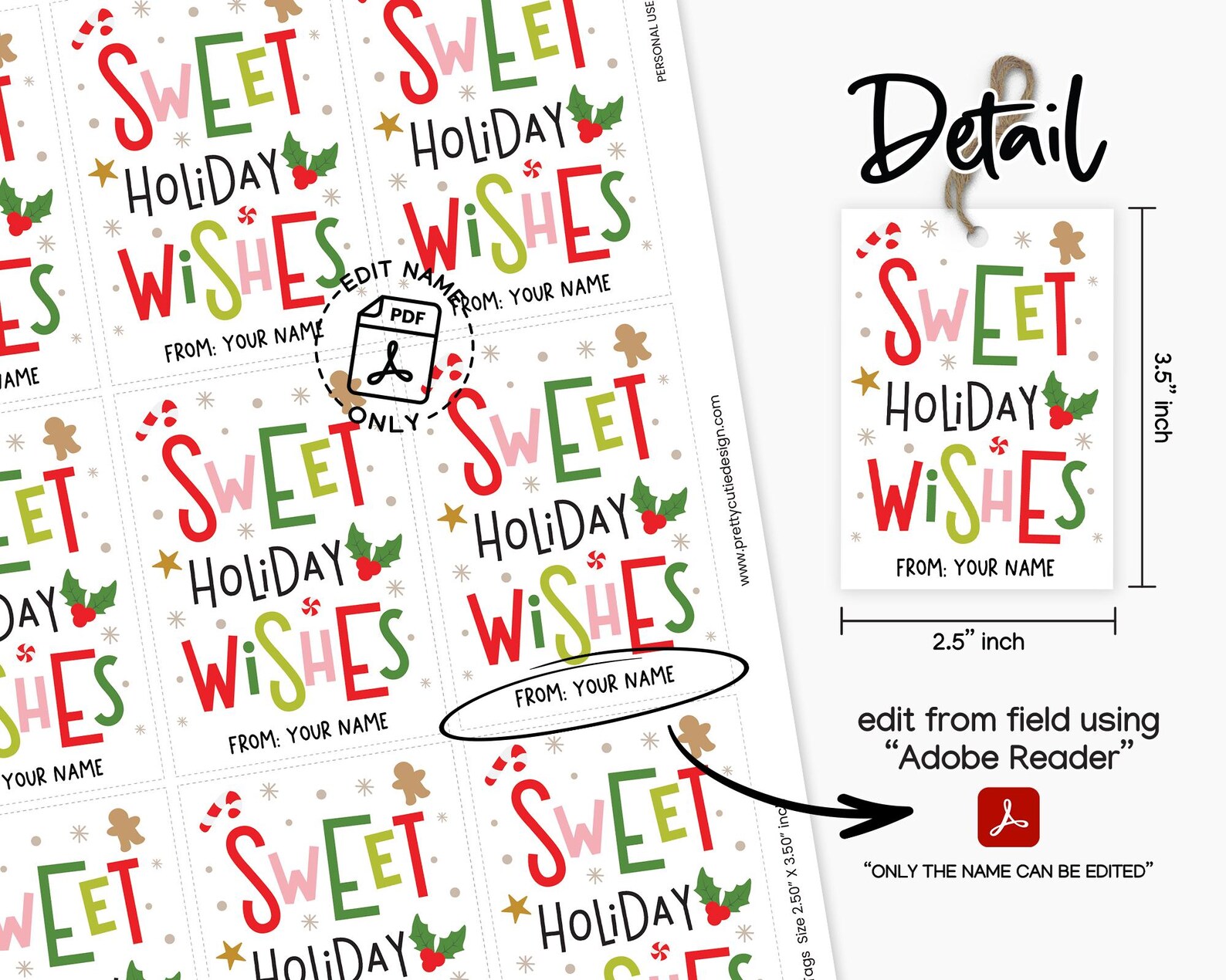 Sweet Holiday Wishes Tags, Printable Christmas Label, Candy Cookie ...