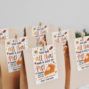 Thanksgiving Gift Tags, Grateful for You Pumpkin Pie Treat Bag Tags ...