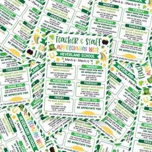 Editable St Patricks Day Teacher Appreciation Week Itinerary Flyer ...