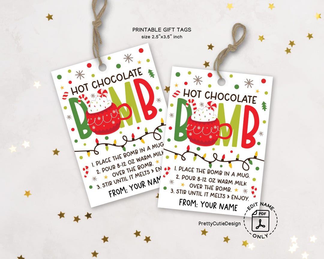 Printable Hot Chocolate Bomb Gift Tag, Christmas Cocoa Bomb ...