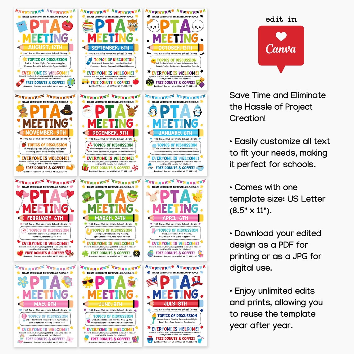 Editable PTO PTA Flyer Bundle: School Event Templates (canva Template ...