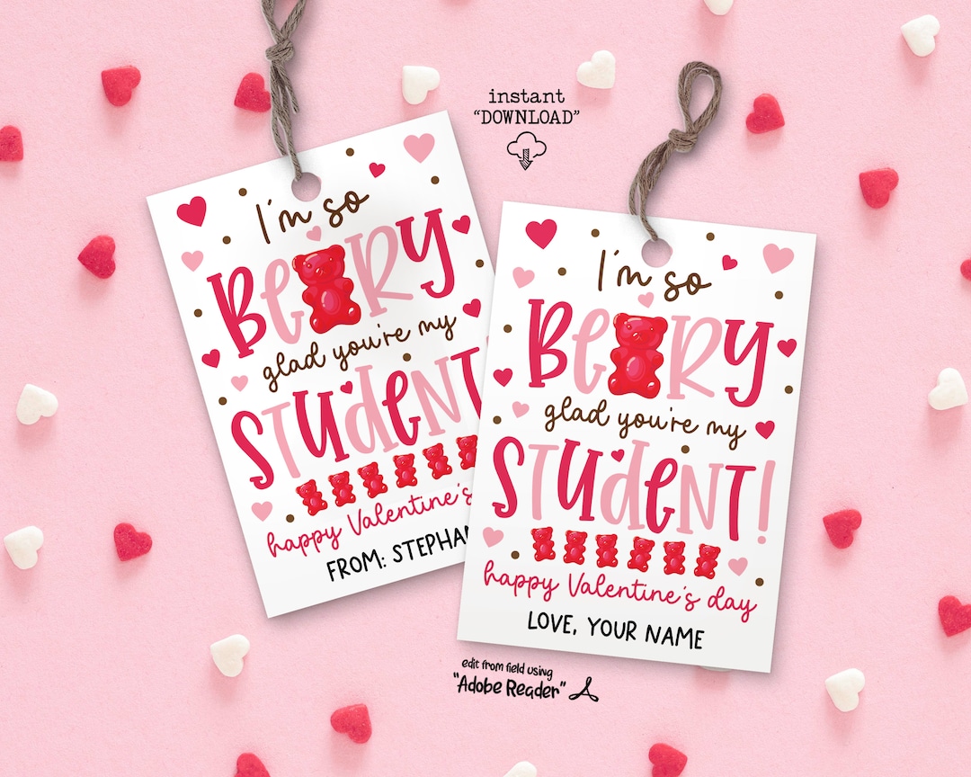 I'm so Beary Glad You're My Student Valentine Gift Tag, Gummy Bear ...