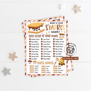 S’mores Name Game Printable, Camping Birthday Party Activity for Kids ...
