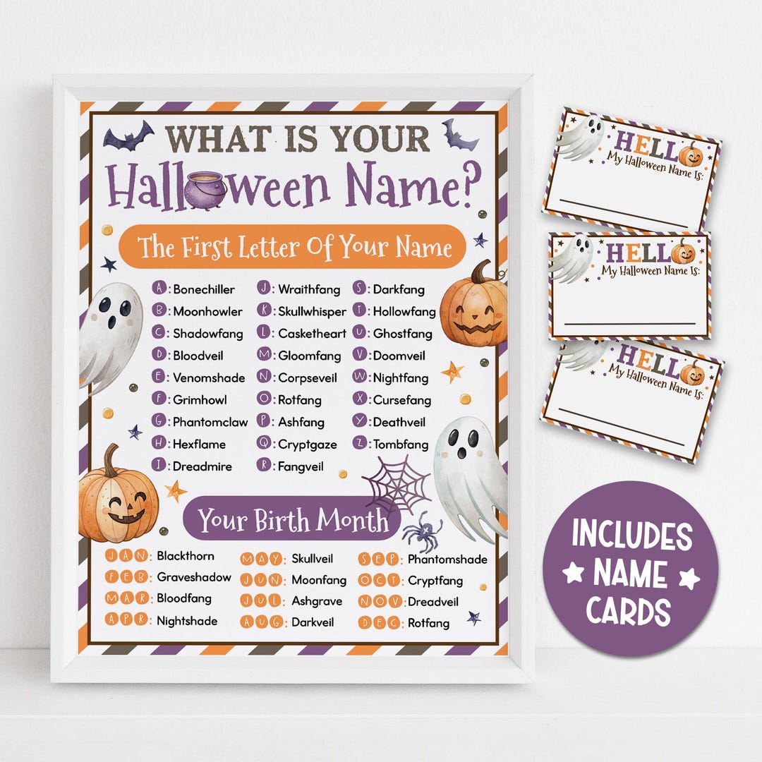 Halloween Name Game Printable Poster: Party Activity With Name Cards ...