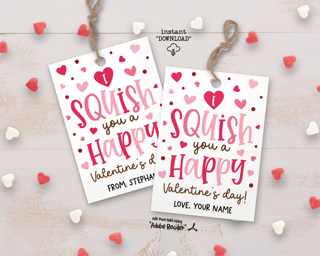 I Squish You A Valentines Day Tags, Valentine Squishy Gift Tag ...