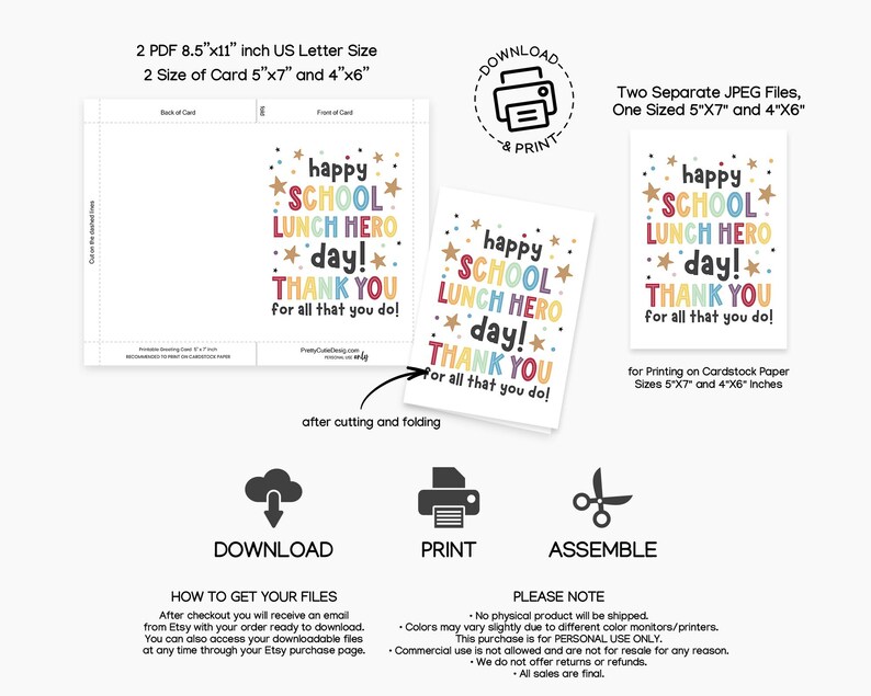 School Lunch Hero Day Card Printable, Cafeteria Staff Thank You Card ...