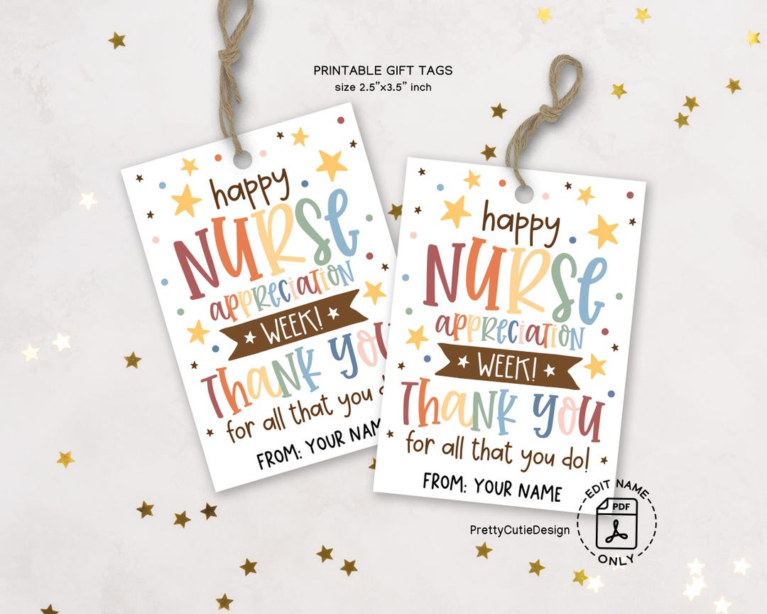 Nurse Appreciation Week Gift Tags Printable, Thank You Tags for Nurses ...