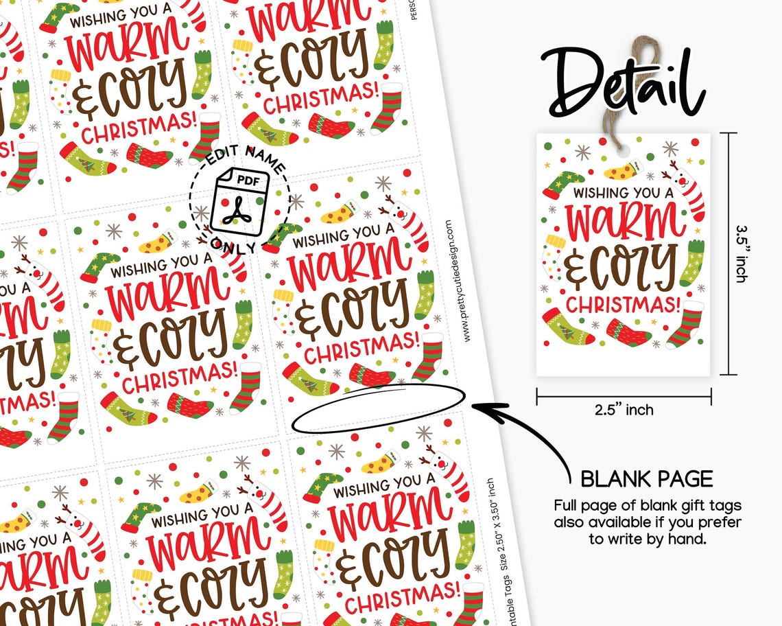 Warm & Cozy Christmas Gift Tags, Printable Holiday Labels (PDF Pattern ...