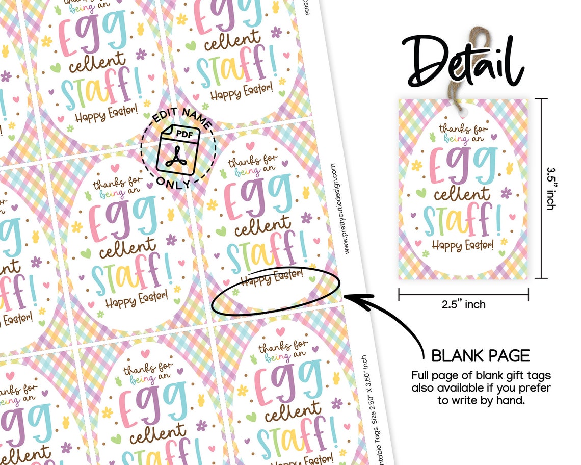 Easter Gift Tag Printable, Eggcellent Staff Gift Tag, Easter Staff ...