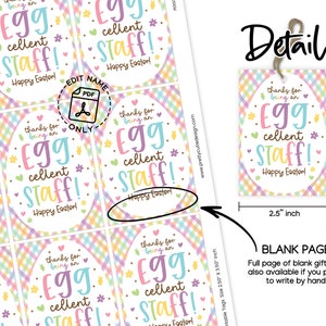 Easter Gift Tag Printable, Eggcellent Staff Gift Tag, Easter Staff ...