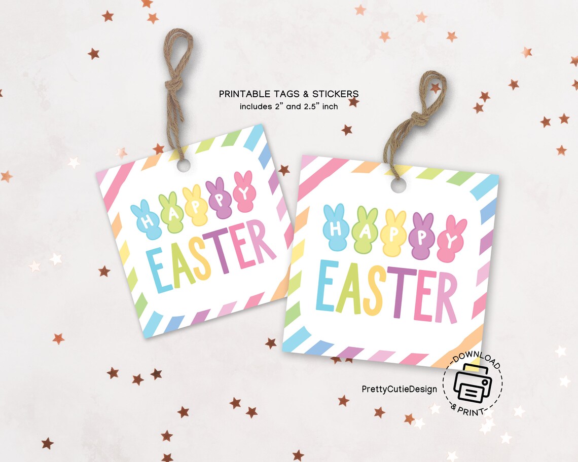 Happy Easter Bunny Gift Tags, Printable Treat Stickers (digital ...