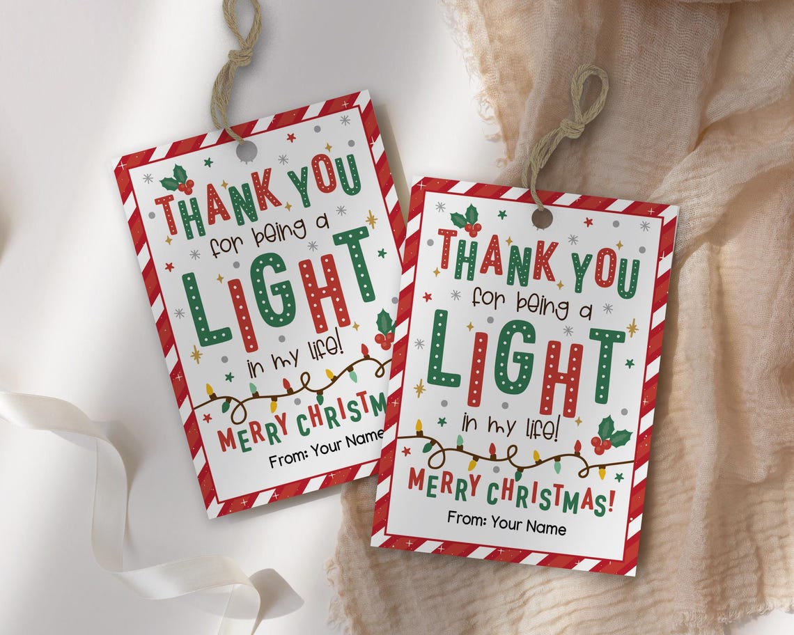 Christmas Thank You Gift Tags, Light in My Life, Holiday Treat Labels ...