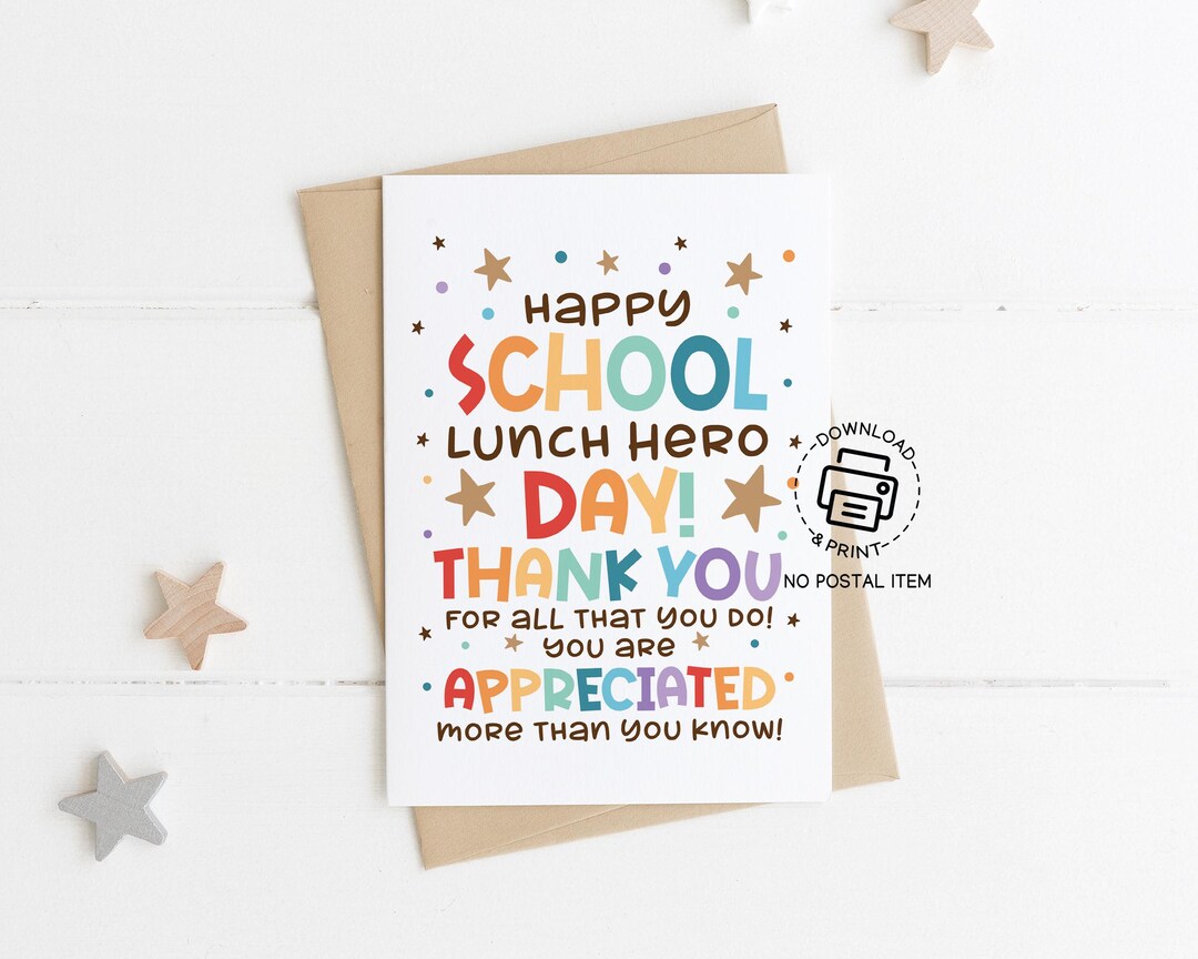 School Lunch Hero Day Card Printable, Appreciation Card for Cafeteria ...