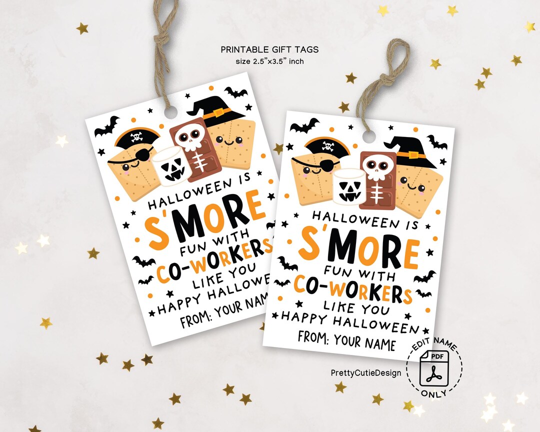 Halloween Coworkers Gift Tags Printable: S'more Favor Tags, Digital ...