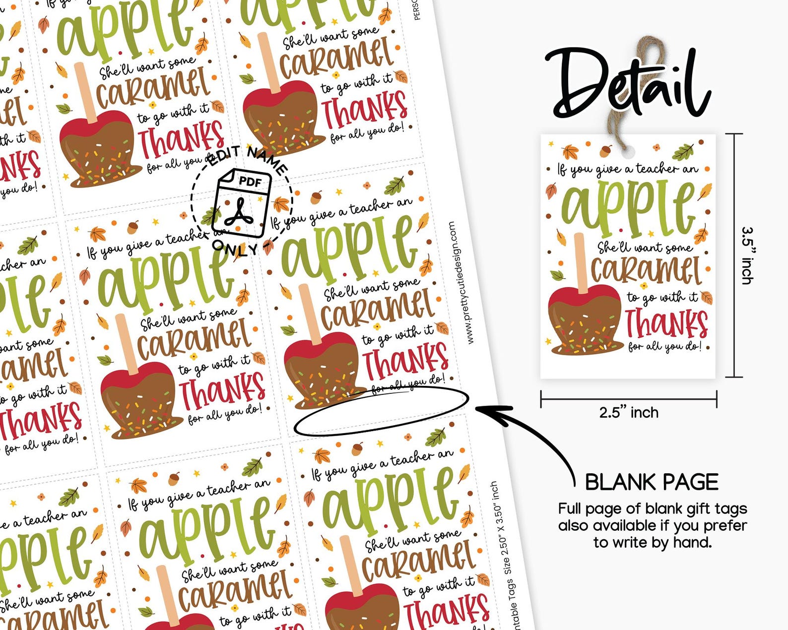 Thanksgiving Gift Tags Printable, Caramel Apple Teacher Appreciation ...
