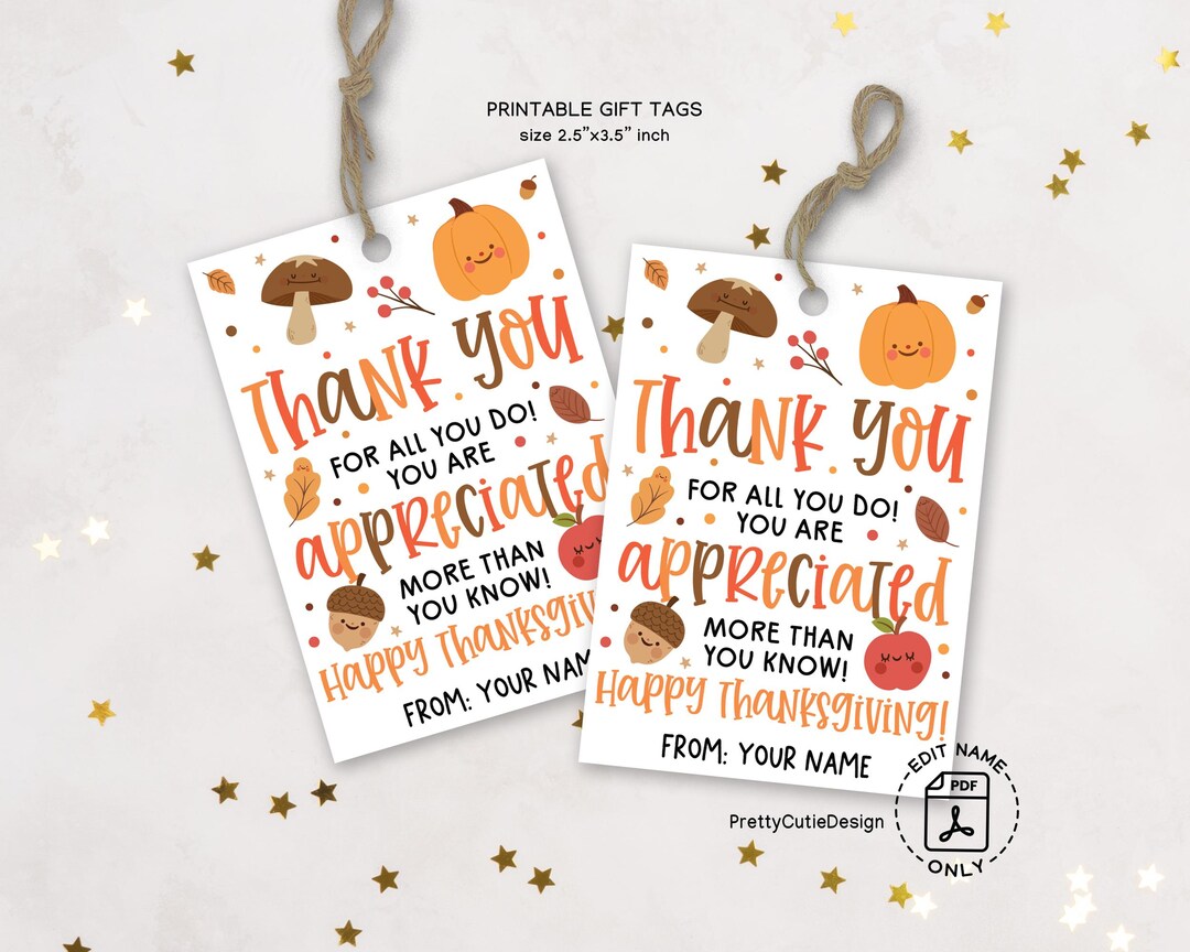 Printable Thanksgiving Gift Tags, Happy Fall Teacher Appreciation Gift ...