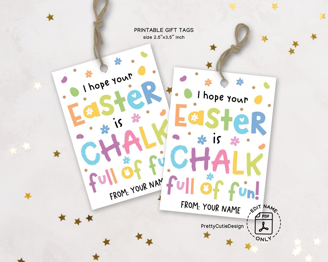 Easter Gift Tags for Kids, Happy Easter Chalk Favor Tags, Printable ...