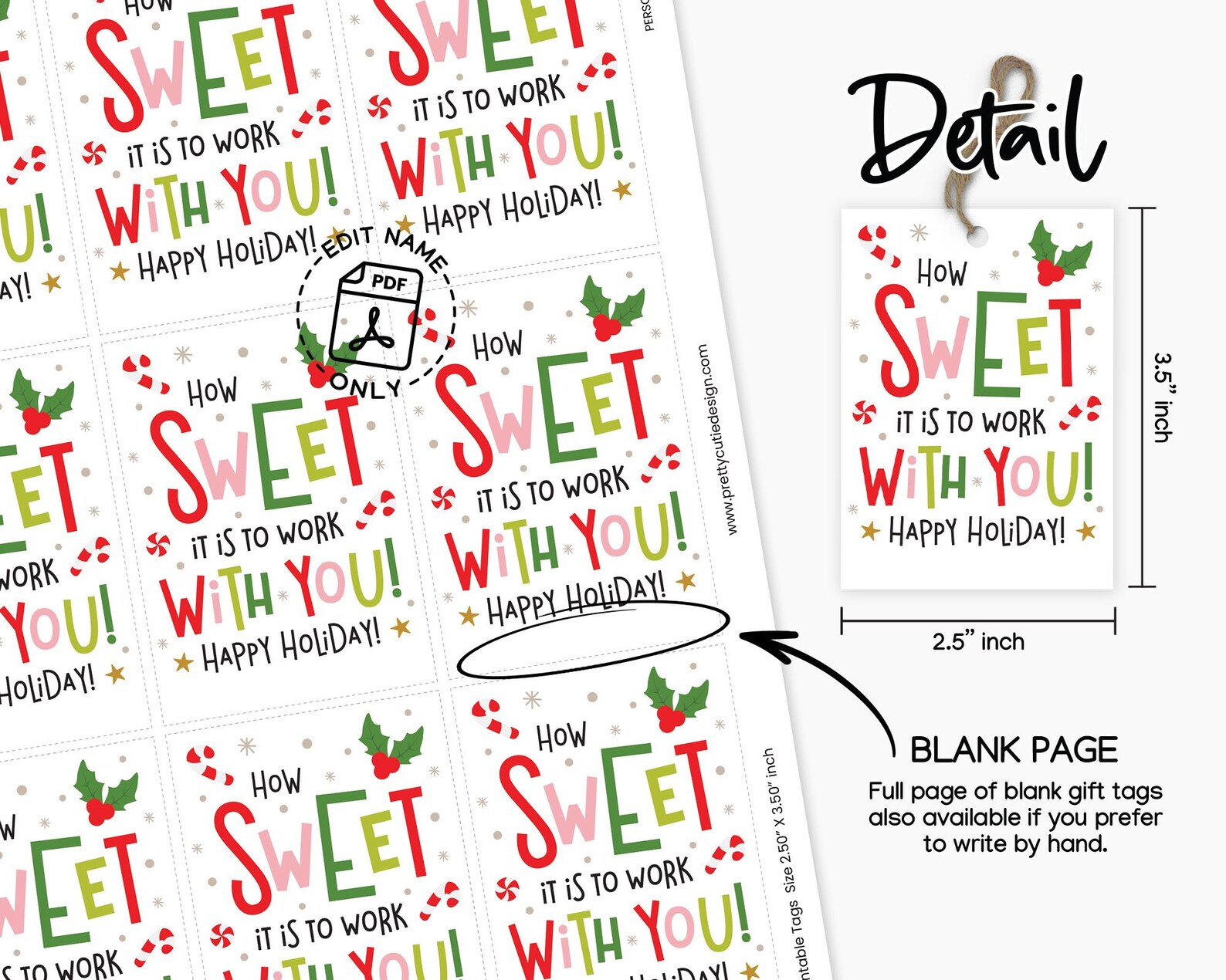 Christmas Coworker Gift Tags, Sweet to Work With You Printable, Holiday ...