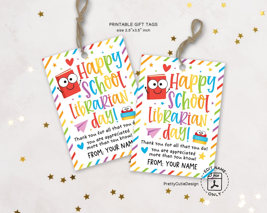 School Librarian Day Appreciation Tag Printable, School Librarian Tag ...