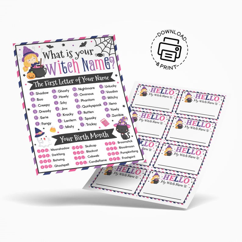 Halloween Witch Name Game Printable: Party Activity, Includes Name ...