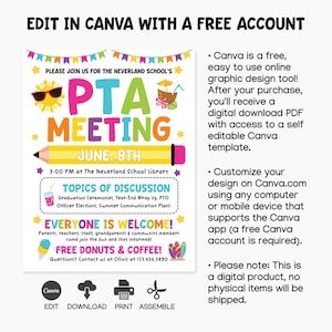 PTA PTO Meeting Flyer Bundle Printable, Editable 12 Month School ...