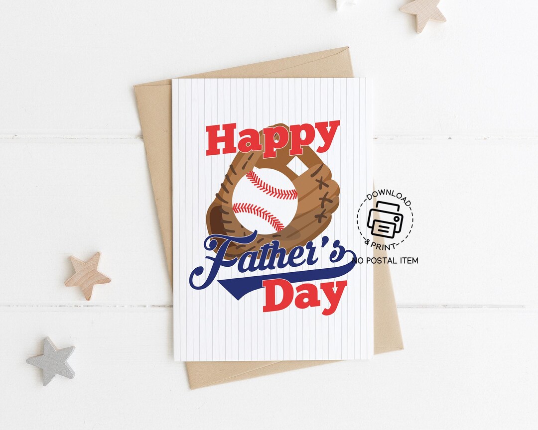 Father's Day Greeting Card Printable, Happy Father’s Day Baseball Card ...