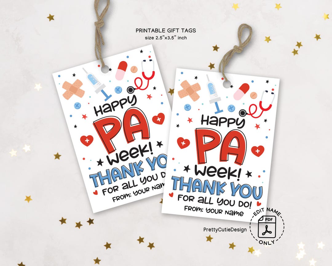PA Week Gift Tags Printable: Physician Assistant Appreciation Favor ...