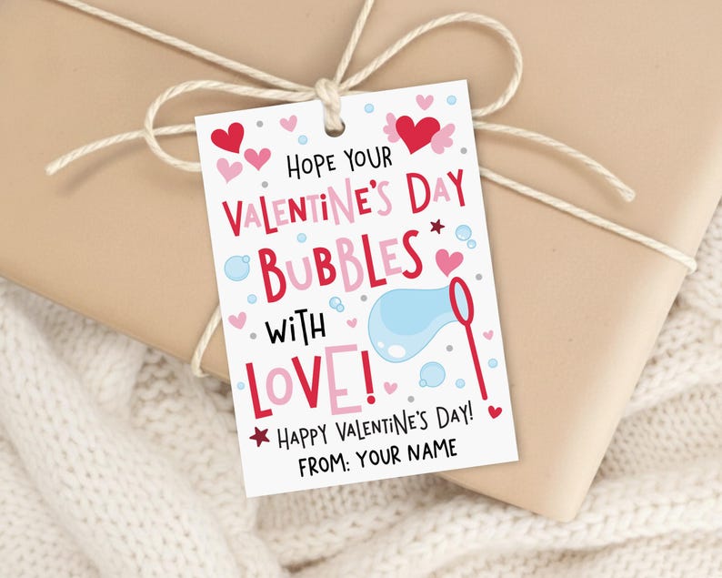 Bubble Valentine Gift Tags, Bubbles With Love Label, Kids Non Candy ...