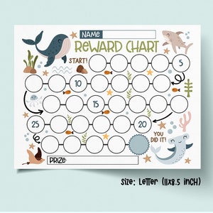 Printable Under the Sea Reward Chart for Kids, Whale Simple Kids Reward ...
