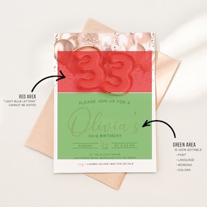 33rd Birthday Invitation Download, Printable Rose Gold Birthday ...
