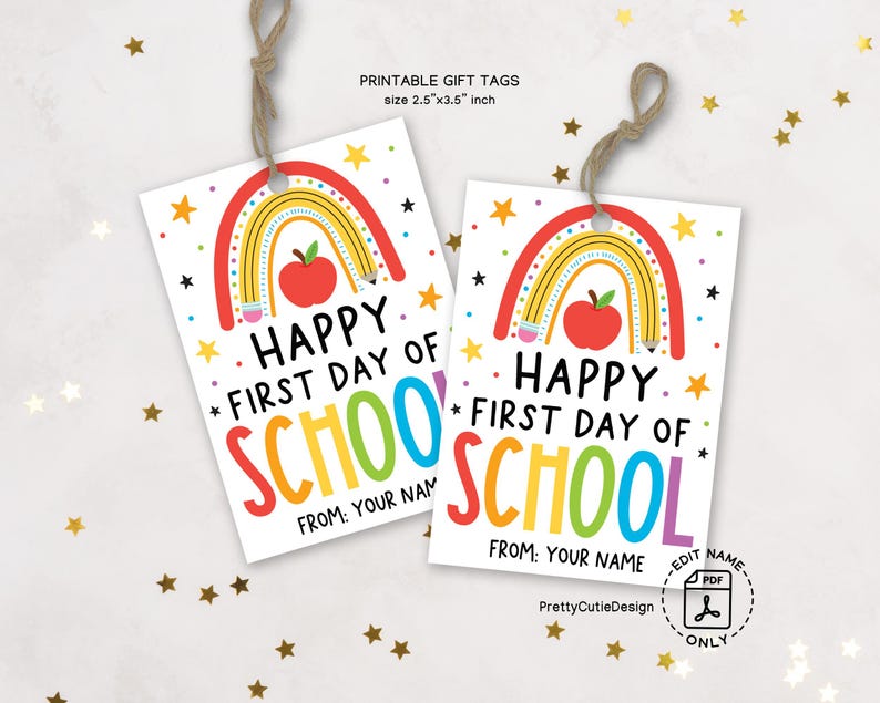 First Day of School Gift Tags: Rainbow Design (printable PDF Download ...